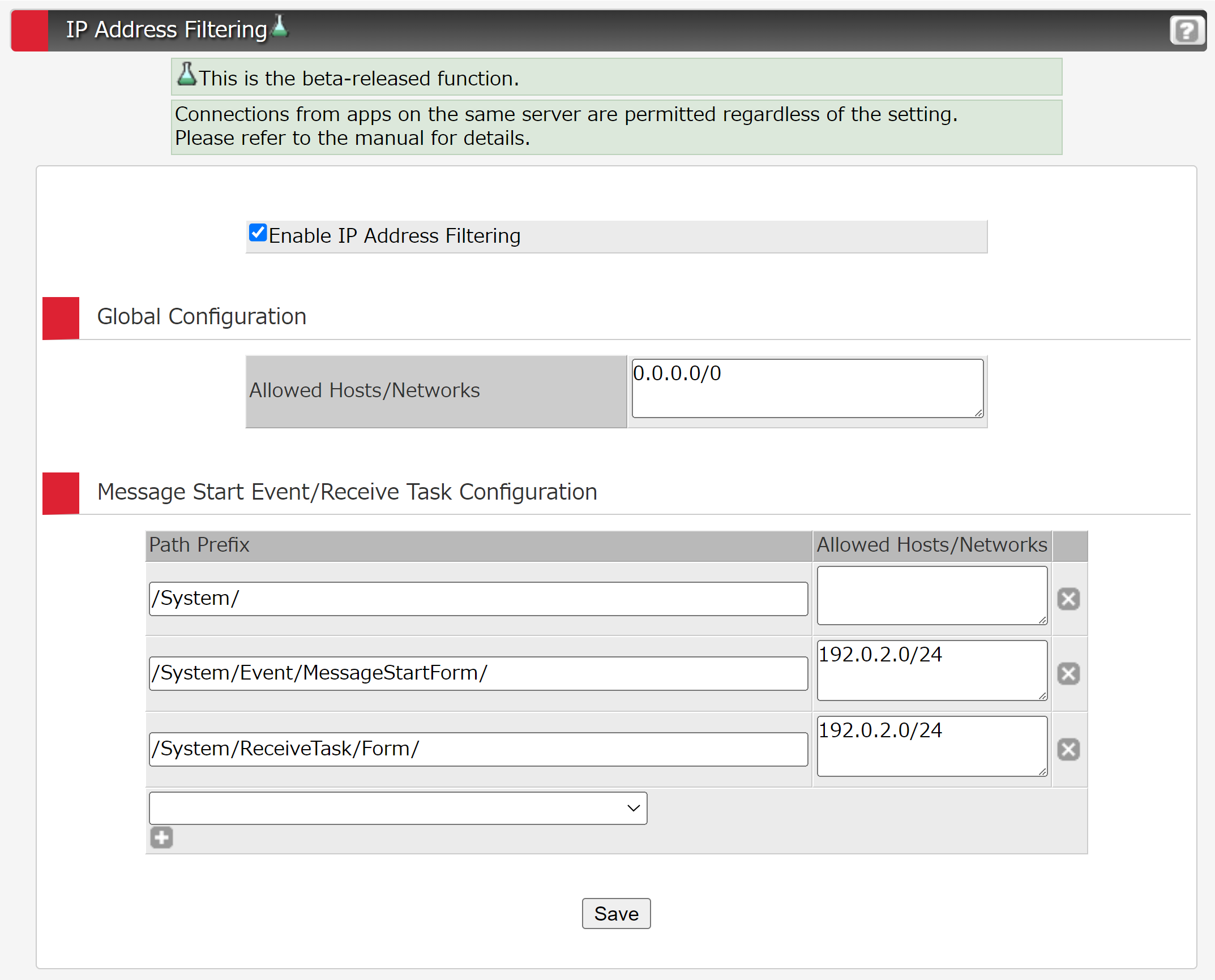 System Settings – IP Address Filtering – Questetra Support