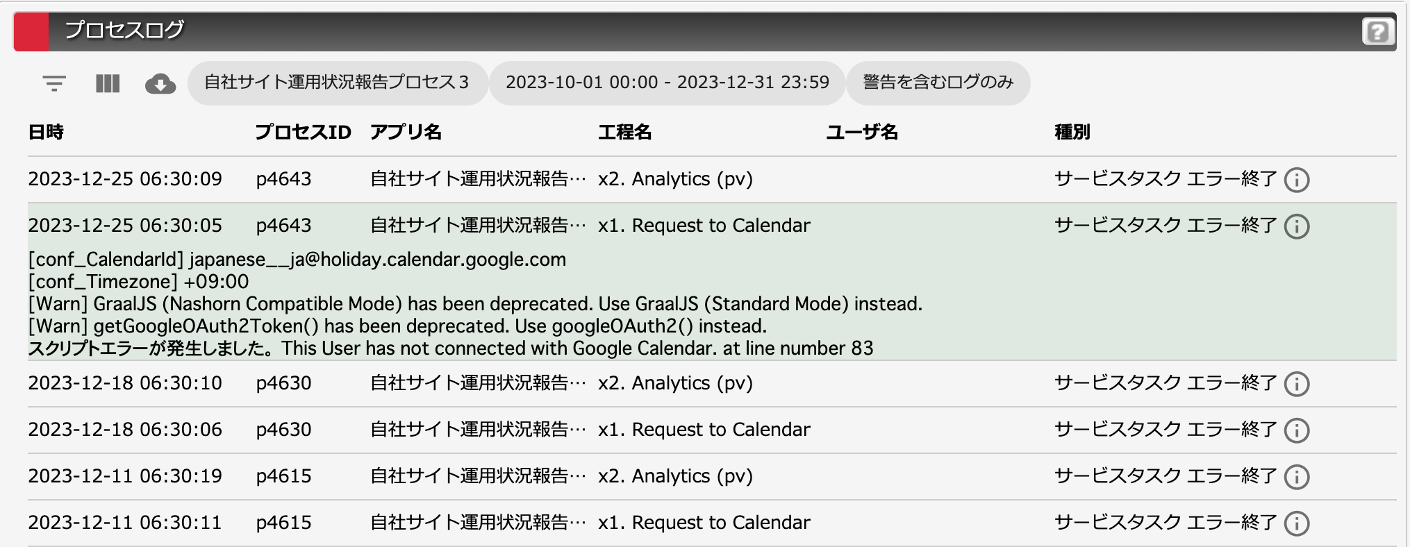 ProcessLog-Warning – Questetra Support